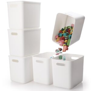 honeydak 6 pcs white plastic storage bins with lids 11.81" x 8.07" x 9.84" plastic storage baskets bins boxes stackable containers with lids for organizing organizer bins for shelves drawer playroom