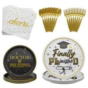 blue orchards phd graduation party supplies (108 pieces for 20 guests) - doctor party decorations doctorate graduation class of 2024 décor congratulations disposable paper plates napkins