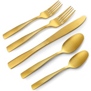 iferrens 40-piece matte gold silverware set for 8, 18/0 brushed finish stainless steel utensils set, dishwasher safe modern flatware set for daily home restaurant party event serving for 8