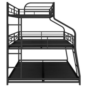 YOPTO Twin XL/Full XL/Queen Triple Bunk Bed with Long and Short Ladder and Full-Length Guardrails,Metal Bed-Frame for Bedroom/Living Room/Apartment,Guest-Room,Black