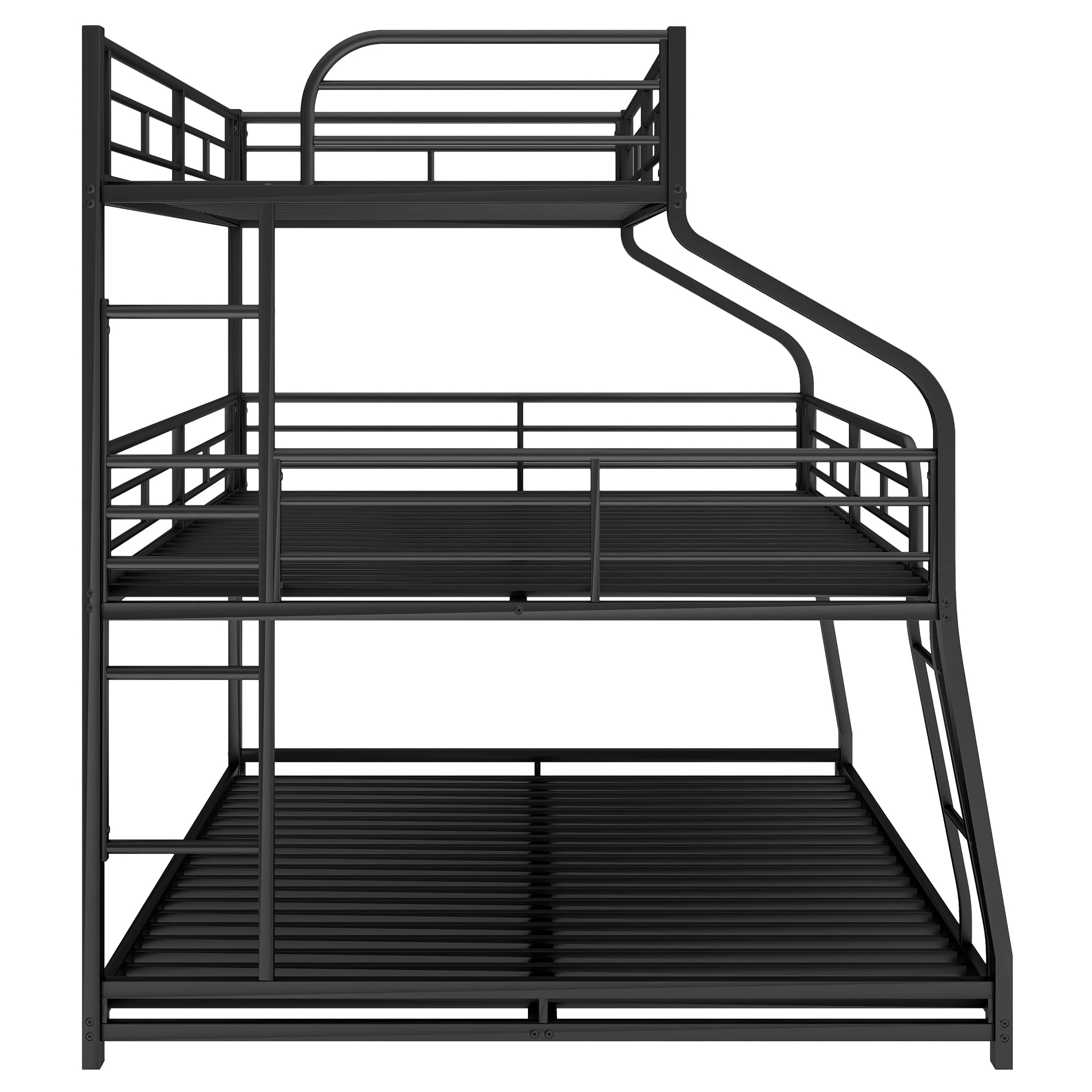 YOPTO Twin XL/Full XL/Queen Triple Bunk Bed with Long and Short Ladder and Full-Length Guardrails,Metal Bed-Frame for Bedroom/Living Room/Apartment,Guest-Room,Black