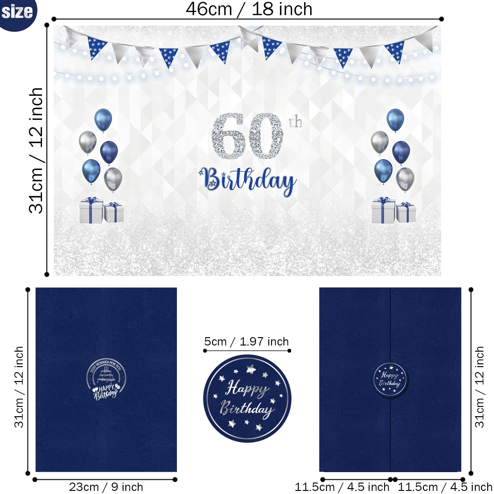 Blue 60th Birthday Decorations for Men, Navy Happy 60th Birthday Guest Book, Alternative 60th Signature Guestbook Creative, Cheers to 60 Years Old Gift, 60th Birthday Sign Card Board Party Decor