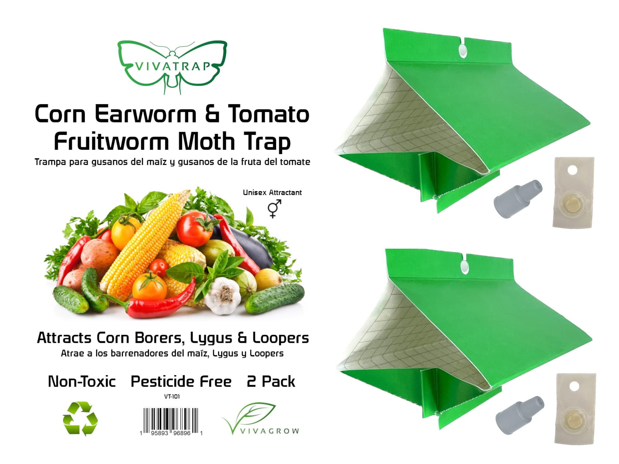 VivaTrap VT-101 Corn Earworm + Tomato Fruitworm Moth Trap & Lure (2 Pack, 8 Week)