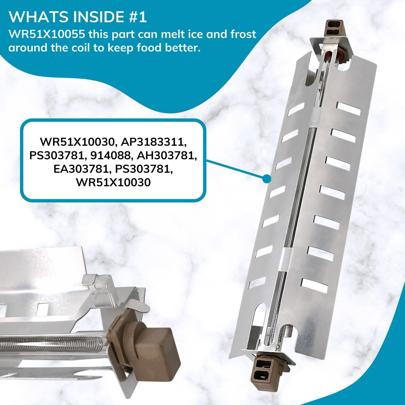 JACS WR51X10055 Refrigerator Defrost Heater Kit with WR50X10068 Thermostat and WR55X10025 Sensor - Compatible with GE Hotpoint Models