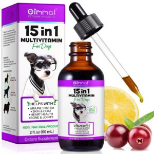 15 in 1 dog multivitamin drops for dogs - dog vitamins & supplements natural dog multivitamins and minerals - glucosamine, msm for skin & coat, heart health, bones, joint, immune system support