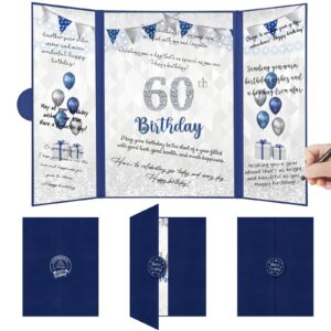 blue 60th birthday decorations for men, navy happy 60th birthday guest book, alternative 60th signature guestbook creative, cheers to 60 years old gift, 60th birthday sign card board party decor