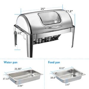 Roll Top Chafing Dish Buffet Set, 9 Quart 1/2 Size Pan Chafer, Rectangle Stainless Steel Set, for Wedding, Parties, Banquet, Catering Event, 3 Pack