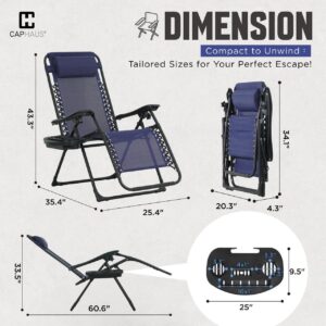 CAPHAUS Blue Zero Gravity Chair, Recliner, Lounge Chair, Folding Chair with Side Tray, Metal, Textilene Fabric, 300LB Weight Capacity, Indoor & Outdoor Use, Unisex, Blue