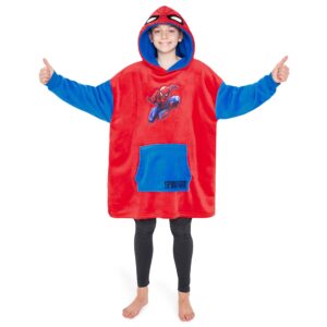 marvel spiderman fleece blanket hoodie for boys and teenagers - one size cosy hooded blanket - spiderman gifts for boys (red)