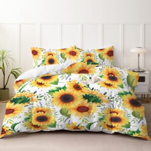 dropshipful sunflower floral duvet cover full size, soft white sunflower bed set gifts for women, nature botanical garden sunflower bedding 3 pieces, 1 duvet cover and 2 pillow shams