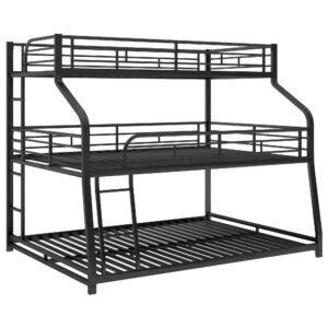 YOPTO Twin XL/Full XL/Queen Triple Bunk Bed with Long and Short Ladder and Full-Length Guardrails,Metal Bed-Frame for Bedroom/Living Room/Apartment,Guest-Room,Black