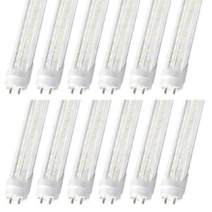 ghiuop t8 led bulbs 4 foot, 12 pack 36w 4680lm 5000k daylight white type b 4ft led tube lights, t8 t10 t12 fluorescent replacement bulbs, ballast bypass, v-shaped, double ended power, clear cover