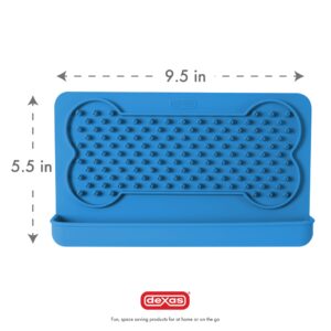 Dexas Snack & Distract Licking Mat with Catch Tray for Dogs and Cats-9.5"x 5.5", Pro Blue. Sticks to Most Slick or Smooth Surfaces. Eases Anxiety, Prevents Boredom, Entertains and Distracts.