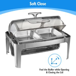 Roll Top Chafing Dish Buffet Set, 9 Quart 1/2 Size Pan Chafer, Rectangle Stainless Steel Set, for Wedding, Parties, Banquet, Catering Event, 3 Pack