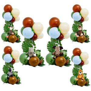 roundfunny 6 sets of safari animals baby shower centerpieces balloons decorations kits with plush jungle animals doll artificial turtle leafs for birthday party table top decorations