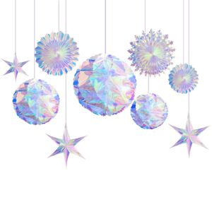 ouzhuhui wedding party decorations - 9magic laser tissue balls and stars for gender-neutral baby showers, retro parties, birthdays,bridal showers, christmas, country wedding decorations