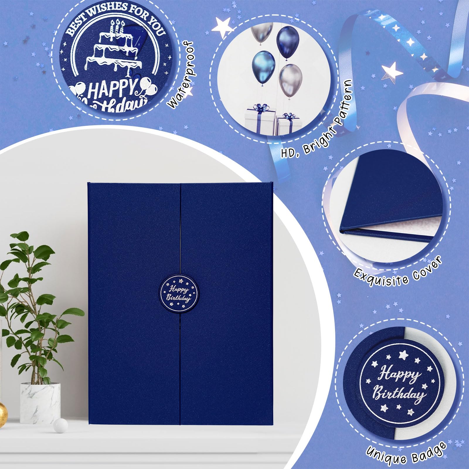 Blue 60th Birthday Decorations for Men, Navy Happy 60th Birthday Guest Book, Alternative 60th Signature Guestbook Creative, Cheers to 60 Years Old Gift, 60th Birthday Sign Card Board Party Decor