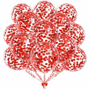 50pcs red foil confetti balloons,12 inch latex balloon with red confetti inside for birthday family party wedding party baby shower decoration supplies