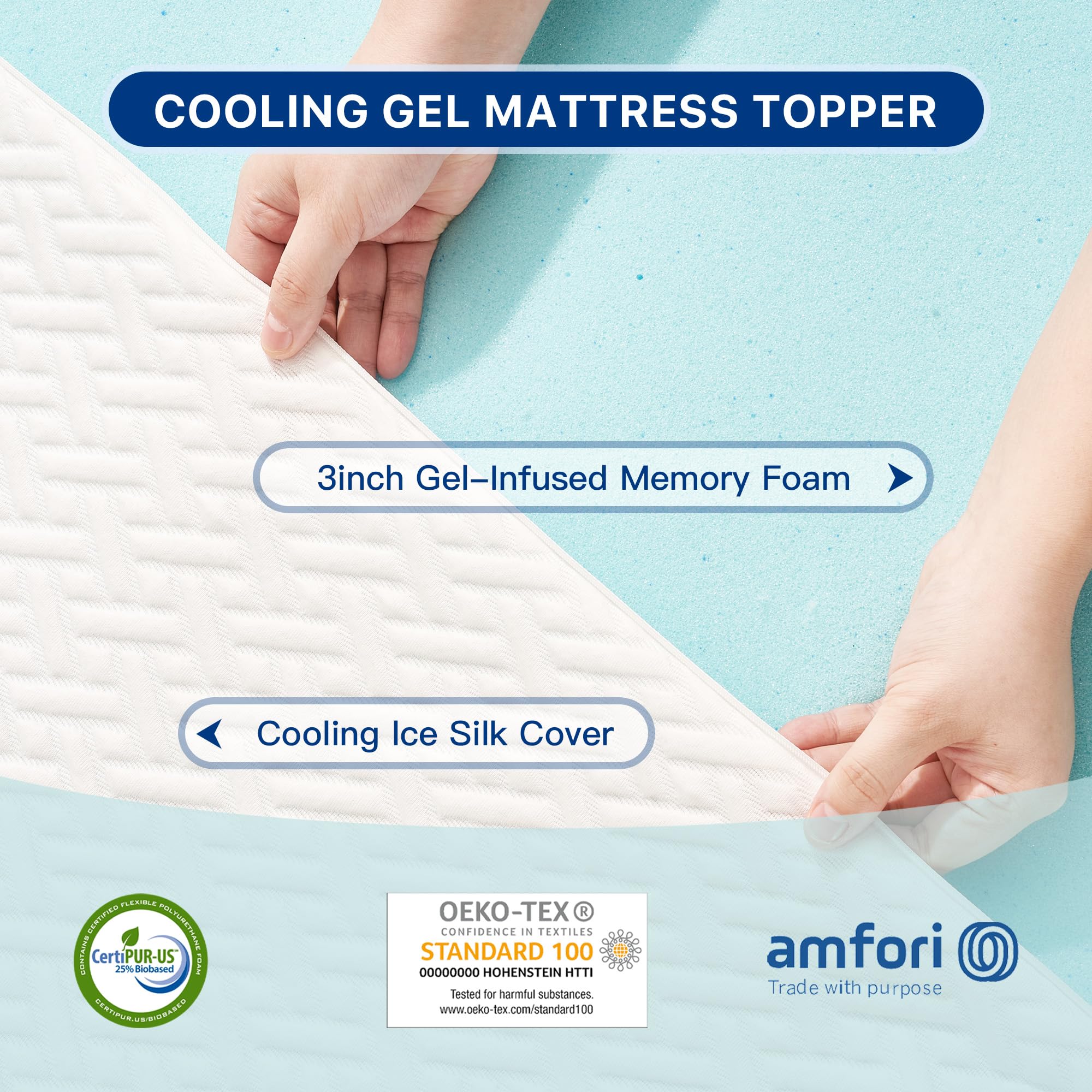 3 Inch Gel Memory Foam Mattress Topper Queen Size, Gel-Infused Mattress Pad Cover for Back Pain,Bed Topper with Removable & Washable Bamboo Cover