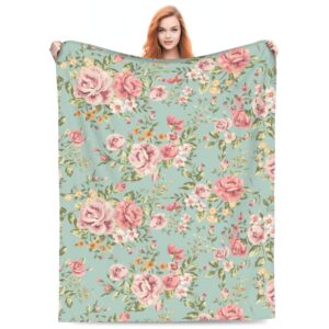 vodrm classic floral blanket gifts for girls woomen for living room bedding couch soft warm lightweight cozy vintage green flower throw blankets birthday farmhouse decor 50x60in