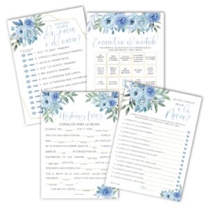 dusty blue spanish bridal shower games 20 guests - juegos para despedida de soltera en español, wedding shower games, bridal shower bingo in spanish, popular bridal shower games spanish edition