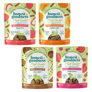 honest to goodness plant snacks dog treats, enriched with omega 3s & postbiotics, 8oz variety pack, 4 bags