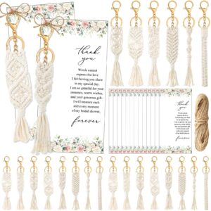 ecation 24 sets bridal shower favors for guests 24 macrame keychains boho keychain 24 thank you cards with hemp rope goodie bags tassels charm for wedding favors