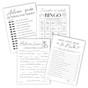 minimalist spanish bridal shower games 20 guests - juegos para despedida de soltera en español, wedding shower games, bridal shower bingo in spanish, popular bridal shower games spanish edition