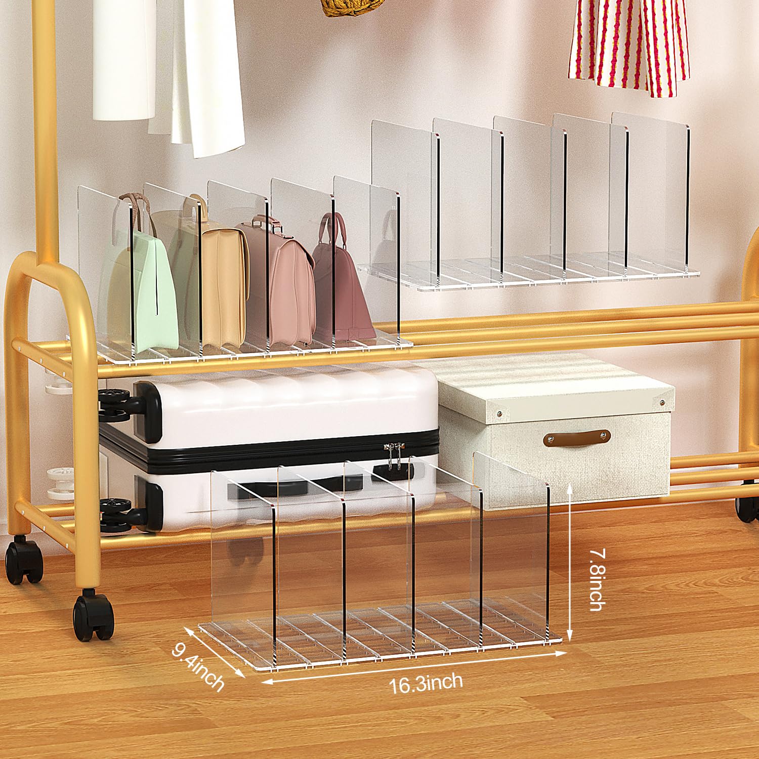 Purse Organizer for Closet,Adjustable Shelf Divider for Closet, Clear Purse Organizers for Closet Bookshelf Separator Dividers in Bedroom, Office (CLEAR, 5LAYER)