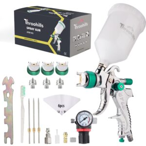 throohills professional hvlp spray gun, 1.4/1.7/2.0mm nozzle hvlp high atomization flow adjustable pneumatic gravity spray gun(green)