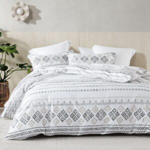 duoming boho duvet cover king - 100% cotton duvet cover set, cozy and breathable king duvet cover with zipper closure & 8 ties, 3 piece bohemian duvet cover set for all-season