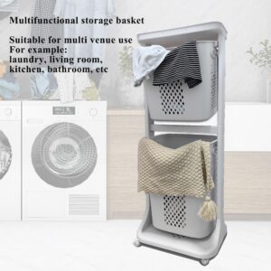 Laundry Basket with Wheels Plastic,2 Tier,40L+32L Large Capacity,Storage Organizers for Kitchen, Bathroom, Easy Mobility Multi-Functional Hampers