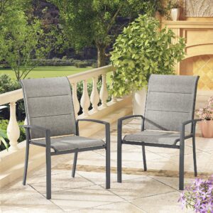 vicllax patio dining chairs set of 2, outdoor stackable padded textilene fabric chairs with metal frame for lawn garden backyard deck, grey frame