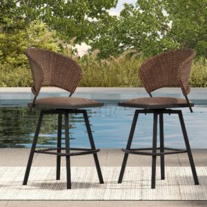 vicllax outdoor 180-degree swivel bar stools set of 2, rattan tall patio chair for garden pool lawn backyard, brown