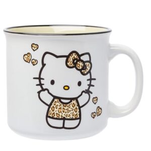 silver buffalo sanrio hello kitty leopard outfit ceramic camper mug, 20 ounces