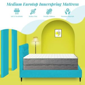 Nutan 11-inch Firm Eurotop Foam Mattress with Box Spring, Double Sided Mattresses with Encased Bed Foams, Fully Assembled Bedding with Black Border and White Top, Full XL