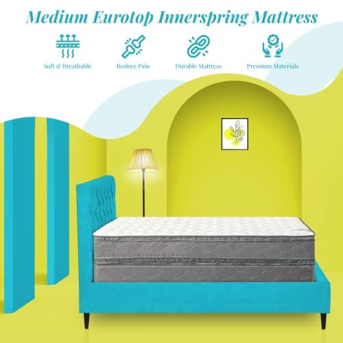 Nutan 11-inch Firm Eurotop Foam Mattress with Box Spring, Double Sided Mattresses with Encased Bed Foams, Fully Assembled Bedding with Black Border and White Top, Full XL