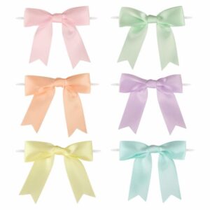 meseey 60 pcs 5 inches twist tie satin ribbon bows pretied premade craft bows for treat bags gift wrapping basket wedding baby shower brithday christmas party (pastel)