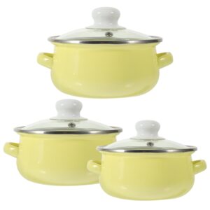 luxshiny enamel stock pot set enamelware cooking pot 3pcs binaural soup pot flat bottom pots with lids nonstick gas stove cookware for home kitchen restaurant yellow