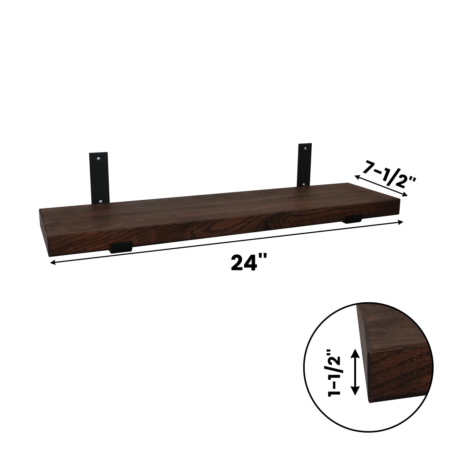 CONSDAN Floating Shelves, USA Grown Solid Oak Hardwood, Wall Shelves for Bedroom, Bathroom, Living Room, Kitchen, 24x7.5x1.5 in, Dark Walnut