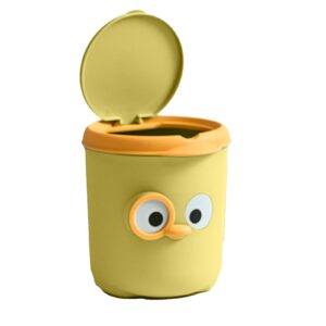 wooxgehm plastic mini trash can with lid, cute cartoon design, small desktop trash can for home/office/kitchen/dresser desktop/bedroom/bathroom(yellow)