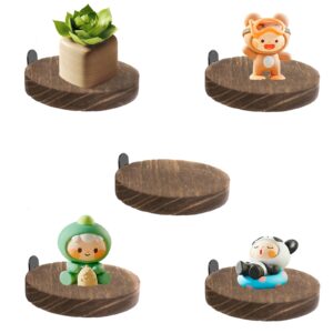 5 pcs small floating shelves for wall, carbonized wood circle shelf 3.9 inch mini wall shelf decor display ledges room decor plant display mounted corner storage for kitchen bathroom bedroom