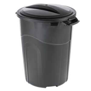 daygo 32 gallon heavy duty plastic garbage can, included lid, indoor/outdoor, black