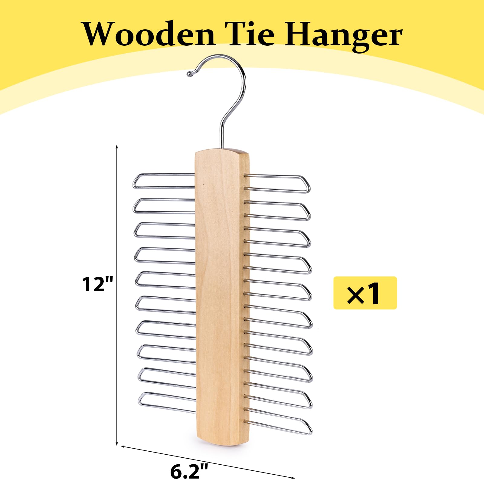 BigOtters Wooden Tie Hanger, Hanging Tie Holder Tie Organizer for Closet Tie Rack Necktie Belt Hanger 20 Hooks 360°Rotating for Scarf Belt