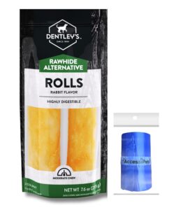 accessipets dog chews bundles for all sized dogs, rawhide free alternative 7 inch highly digestible retriever rolls bundle with 1 dog waste roll (rabbit, 2 count)