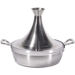 304 stainless steel moroccan tagine pot, non stick moroccan cooking pot with 2 handles, large moroccan cooker handmade tagine pot with cone-shaped lid,silver,22cm