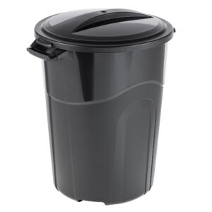 fgrid 32 gallon heavy duty plastic garbage can, included lid, indoor/outdoor, black