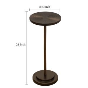 COVLON Drink Table, Carved Table Top Martini Table, Small Side Table, Weighted Base Pedestal Table for Living Room, Bedroom, Bathroom, Brown