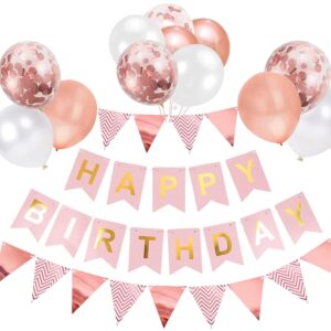 buygain happy birthday banner and buntings, happy birthday decorations rose gold set contains12inch balloons, ribbons and birthday banners, happy birthday decorations for women