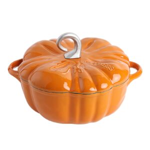 sobeit pumpkin dutch oven pot with lid l enamel cast iron pumpkin dutch oven l 3.5 qt pumpkin pot l interior enamel coating l cast iron horn knob l fit for all most stove l oven safe to 500° f (orange)